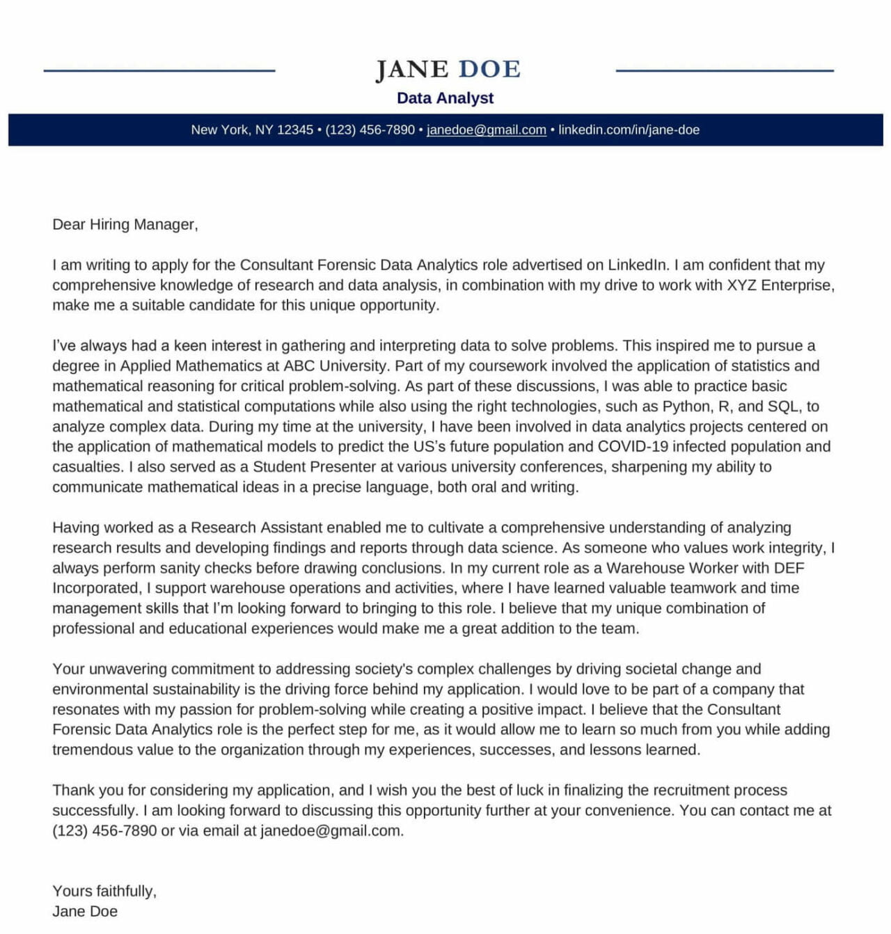 Cover Letter Examples