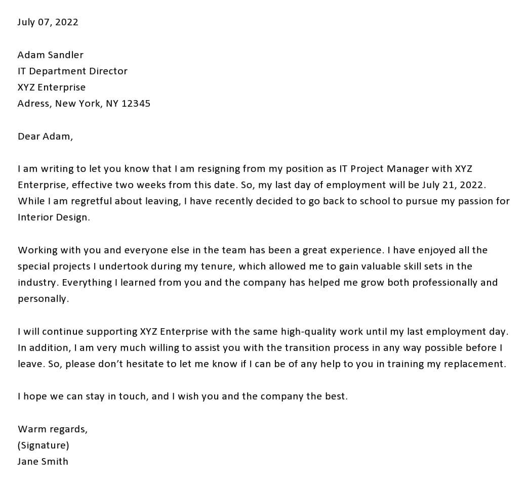 Free Printable Two Weeks Notice Letter Templates Word 43 OFF