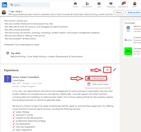 Creating an effective LinkedIn experience section